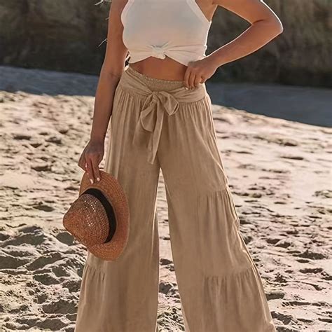 Smocked Waist Tiered Pants High Waist Casual Wide Leg Pants Womens