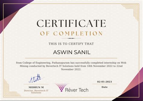 Aswin Sanil On Linkedin Successfully Completed 4 Days Internship In
