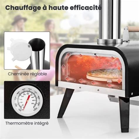 Four à Pizza Extérieur Portable COSTWAY Pierre à Pizza 30 cm Rotative Poêle à Granulés de Bois