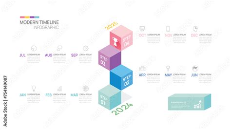 Business Step Timeline Infographic Box Template Modern Milestone