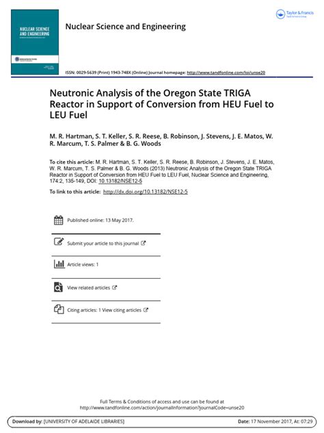 Neutronic Analysis Of Osu Reactor Reese2013 Pdf Enriched Uranium Nuclear Fuel