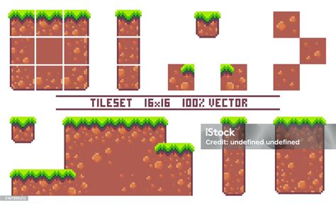 Ilustración De Pixel Art Tile Set For 2d Retro Game A Set Of Ground