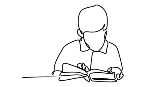 일러스트를 공부하는 소년의 연속 라인 프리미엄 벡터
