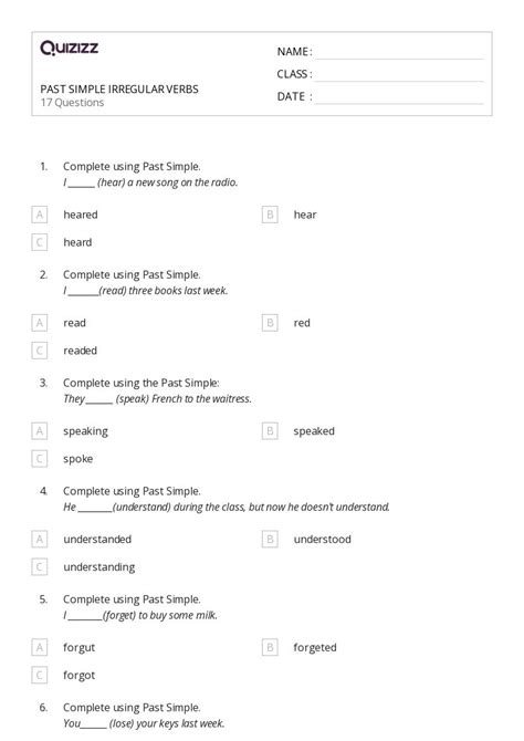 50 Irregular Verbs Worksheets For 8th Class On Quizizz Free And Printable