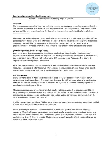 Contraceptive Counseling Script In