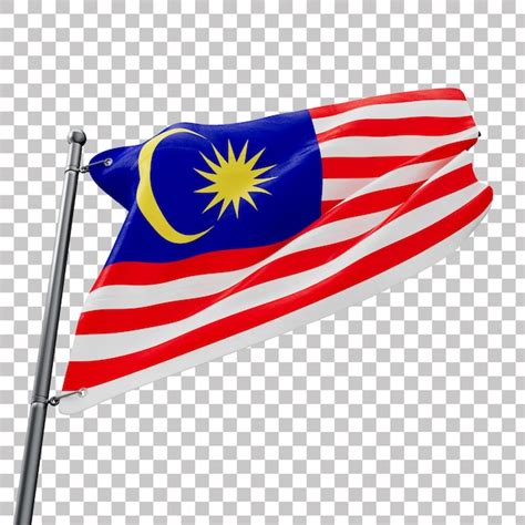 マレーシアの国旗を透明な背景で描いたリアルな3dアセット Premium Psd