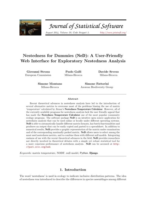 PDF Nestedness For Dummies NeD A User Friendly Web Interface For Exploratory Nestedness