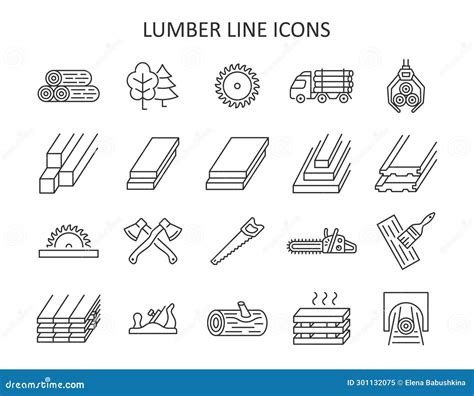 Lumber Line Icon Set Sawmill Collection With Log Axe Logging Truck