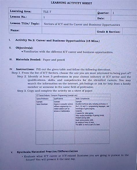 LEARNING ACTIVITY BHEET 1 Activity No2 Career StudyX