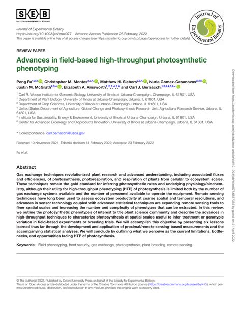 Pdf Advances In Field Based High Throughput Photosynthetic Phenotyping