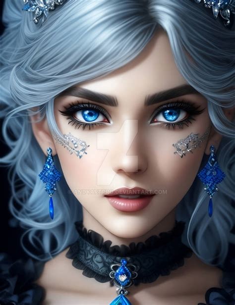 Frozen Girl With Beautiful Blue Eye And Silver Hai By Andyartpro On