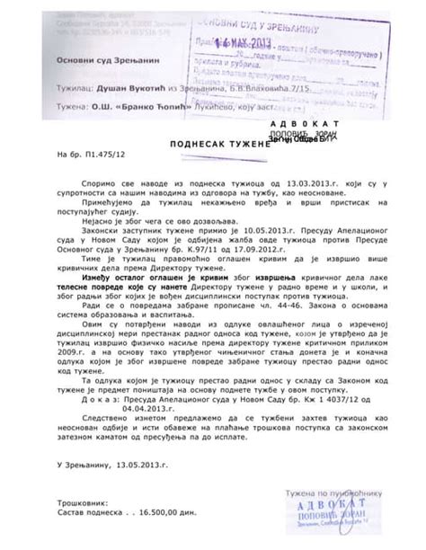 Podnesak Advokata Popovica Pdf