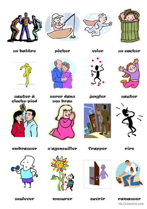 VERBES D ACTIONS dictionnaire visuel Français FLE fiches pedagogiques