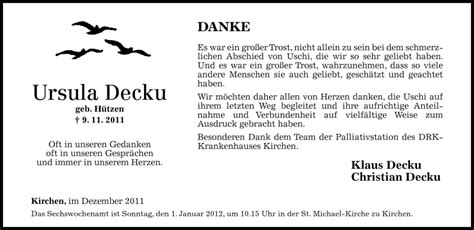 Traueranzeigen Von Ursula Decku Rz Trauer De