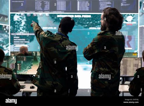 Infantry Unit Staff Talking About Enemy Vessel Gps Location In Control Center Analyzing Real