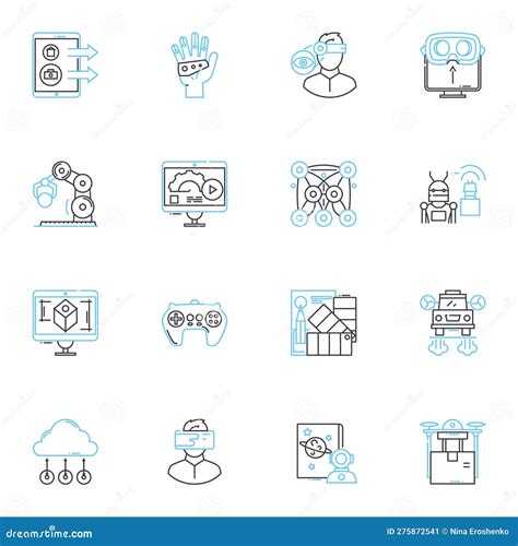 High Tech Linear Icons Set Innovation Automation Virtuality Nanotechnology Augmentation