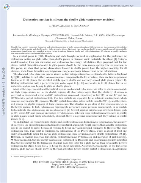 Pdf Dislocation Motion In Silicon The Shuffle Glide Controversy