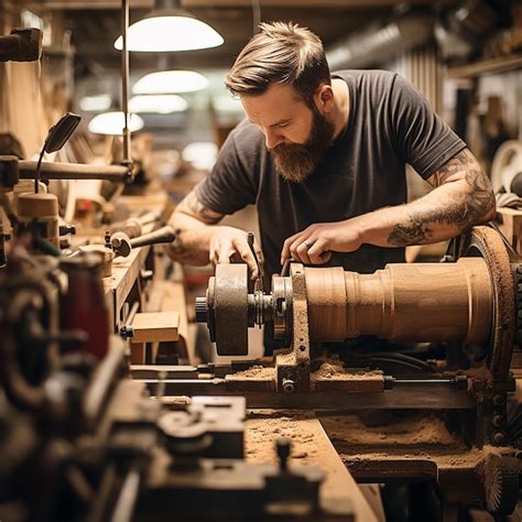 Premium Photo Male Turner Working On Lathe In Workshop