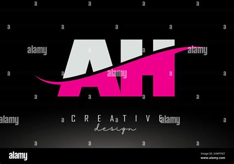 AH A H White and Pink Letter Logo with Swoosh and Curved Lines Stock ...