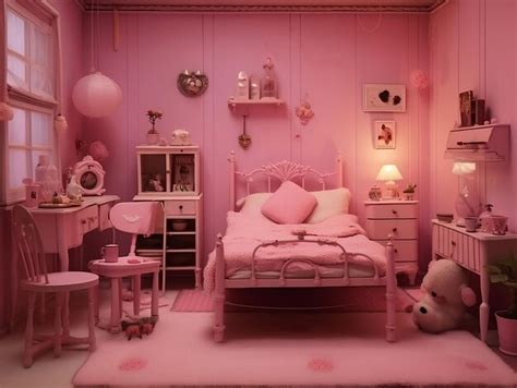 Dormitorio De Muñeca Rosa Realista Foto Premium
