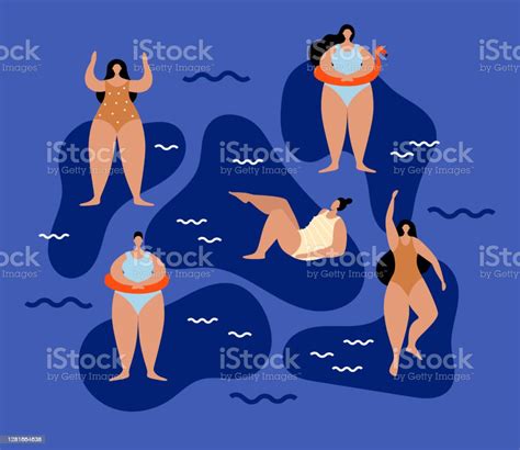 귀여운 여자는 물에 의해 휴식과 신선한 공기에 자신의 여가 시간을 보낸다 귀여운에 대한 스톡 벡터 아트 및 기타 이미지