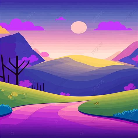 夕陽山景插畫設計 向量 一條山路的插圖 一座山的插圖 日落背景圖片和桌布免費下載
