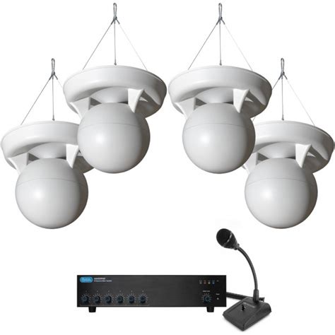 Warehouse Pa Sound System With 4 Soundsphere 110 Page Pendant Mount Loudspeakers And Push To