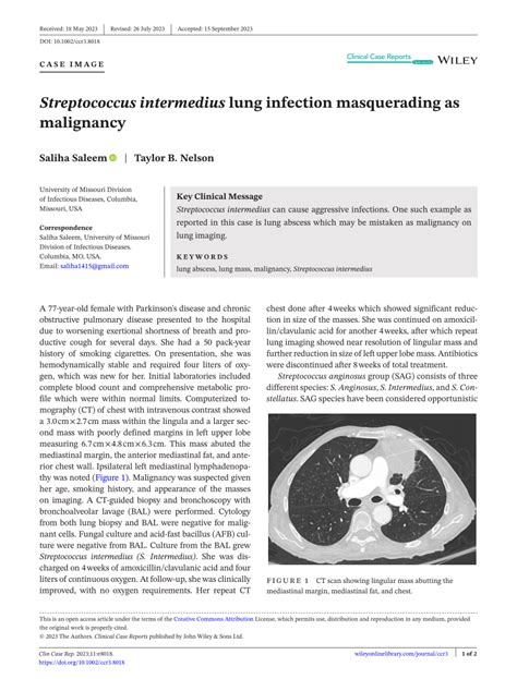 Pdf Streptococcus Intermedius Lung Infection Masquerading As Malignancy