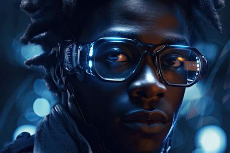 Premium Photo Portrait Of A Futuristic African American Man In