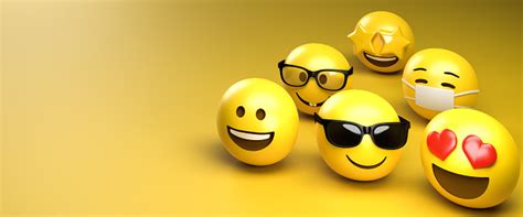 6 개의 서로 다른 얼굴 이모티콘 웃는 세트의 3d 렌더링 복사 공간 웹 배너 크기 미소에 대한 스톡 사진 및 기타 이미지 미소 이모티콘 그림자 Istock