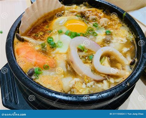 Korean Cheese Stone Pot Bibimbap And Korean Seafood Tofu Pot With Side