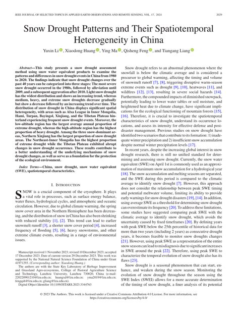 Pdf Snow Drought Patterns And Their Spatiotemporal Heterogeneity In China