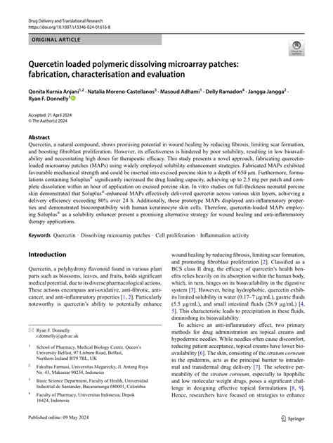 Pdf Quercetin Loaded Polymeric Dissolving Microarray Patches Fabrication Characterisation