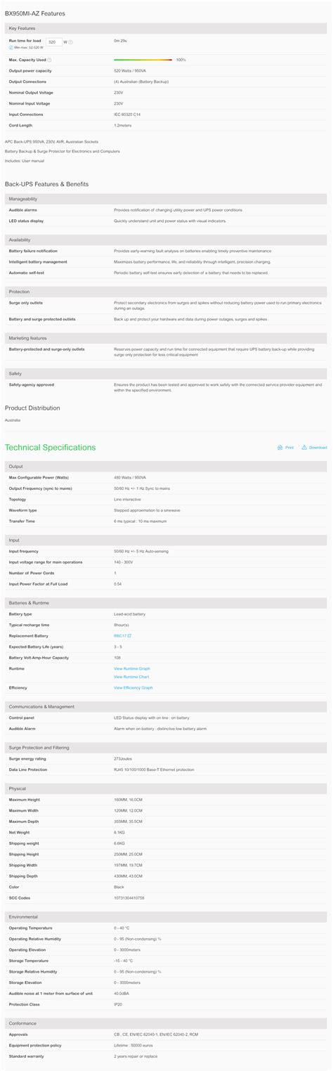APC BX950MI-AZ Back-UPS 950VA, 230V, AVR, Australian Sockets, 2 Year ...