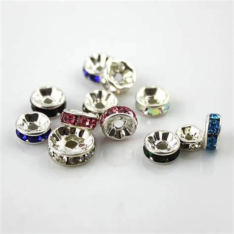 8MM 50Pcs Lot Metal Silver Plated Crystal Rhinestone Rondelle Spacer