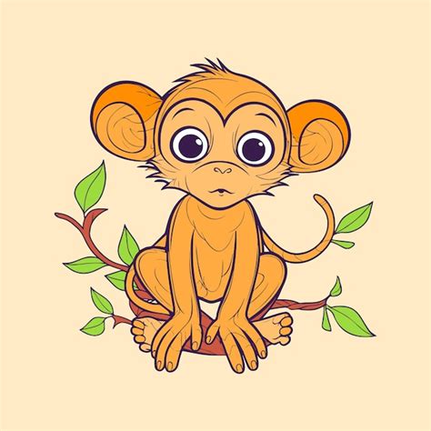 Mono De Dibujos Animados Sentado En Una Rama Vector Premium