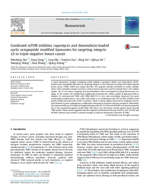 Pdf Combined Mtor Inhibitor Rapamycin And Doxorubicin Loaded Cyclic