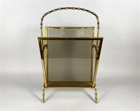 復古鍍金青銅雜誌架由人造竹底座和手柄製成 Maison Bagues 設計館 Happyduckvintage 居家收納收納盒收納用品