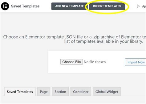 how to save import and export templates in elementor wpbuilt