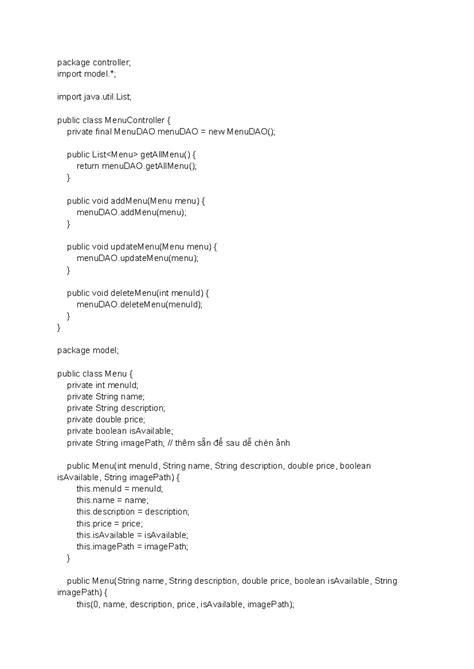 Menu Management System Implementation Cs101 Project Code Studocu