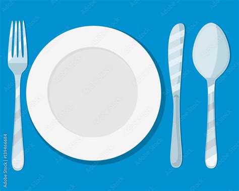 Plate Knife Spoon And Fork Icon Isolated On Blue Background Vector