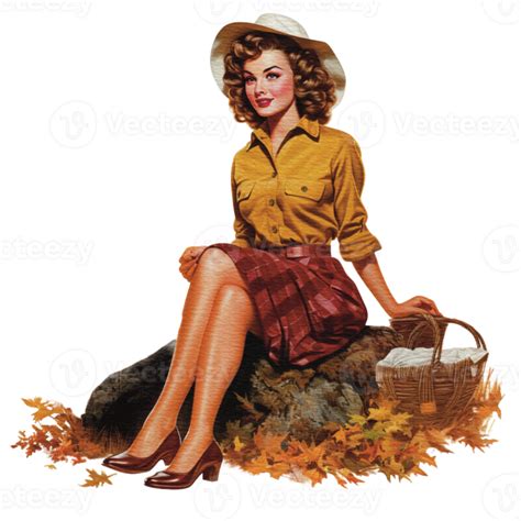 Vintage Autumn Vibe Pin Up Girl Seasonal Illustration Ai Generated 26694674 Png