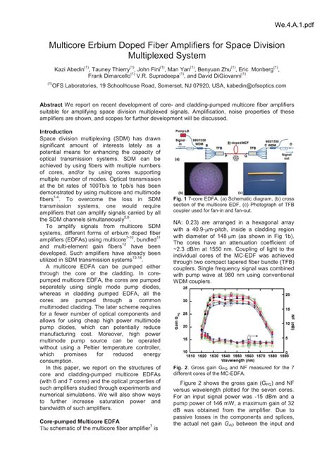 Pdf Multicore Erbium Doped Fiber Amplifiers For Space Division Multiplexing Systems