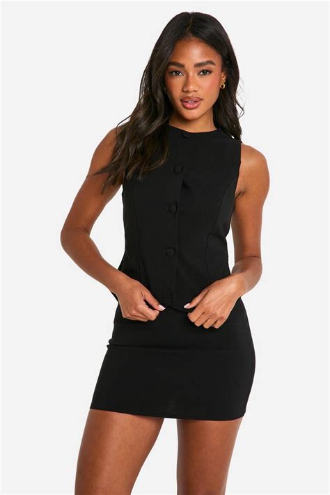 Super Stretch Curved Hem Waistcoat And Micro Mini Skirt Boohoo Uk