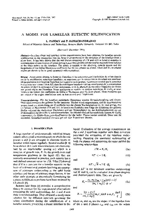 Pdf A Model For Lamellar Eutectic Solidification Pdf A Model For Lamellar Eutectic Solidification
