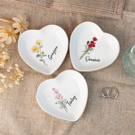 Custom Birth Flower Ring Dish For Herbirth Flower Jewelry Dish