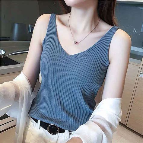 เสื้อชั้นในผ้าไหมถักคอวีแฟชั่นฤดูร้อนสําหรับผู้หญิง Rich Peachs Th