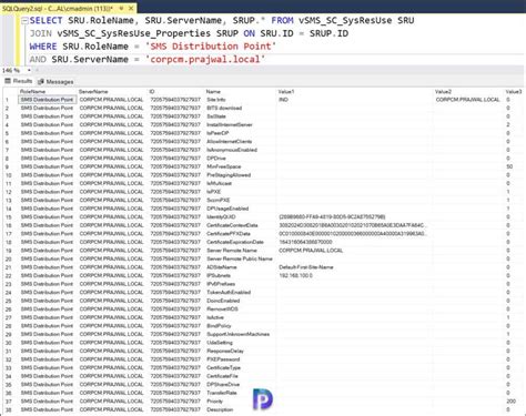 Find Scf Properties For Sccm Dp Using Sql Query