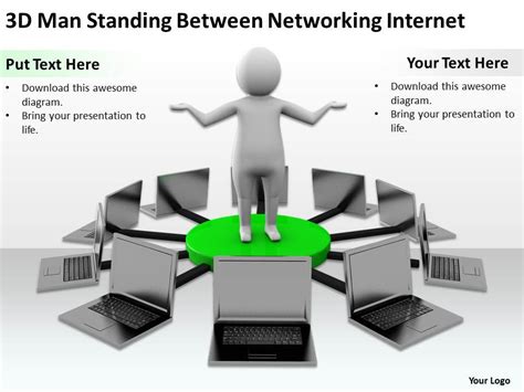 D Man Standing Between Networking Internet Ppt Graphics Icons Powerpoint Presentation