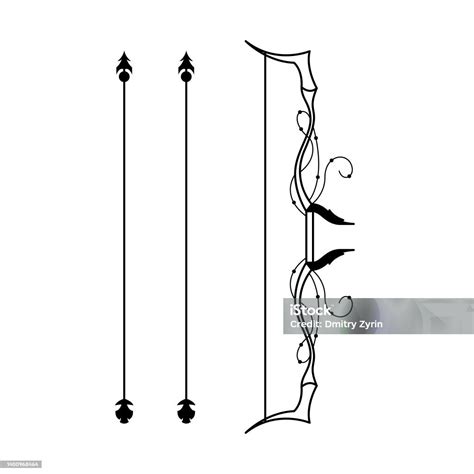 추상 검정 간단한 라인 활 화살표 무기 낙서 윤곽 요소 벡터 디자인 스타일 스케치 전쟁 전투에 대 한 흰색 배경 일러스트에 격리 검은색에 대한 스톡 벡터 아트 및 기타
